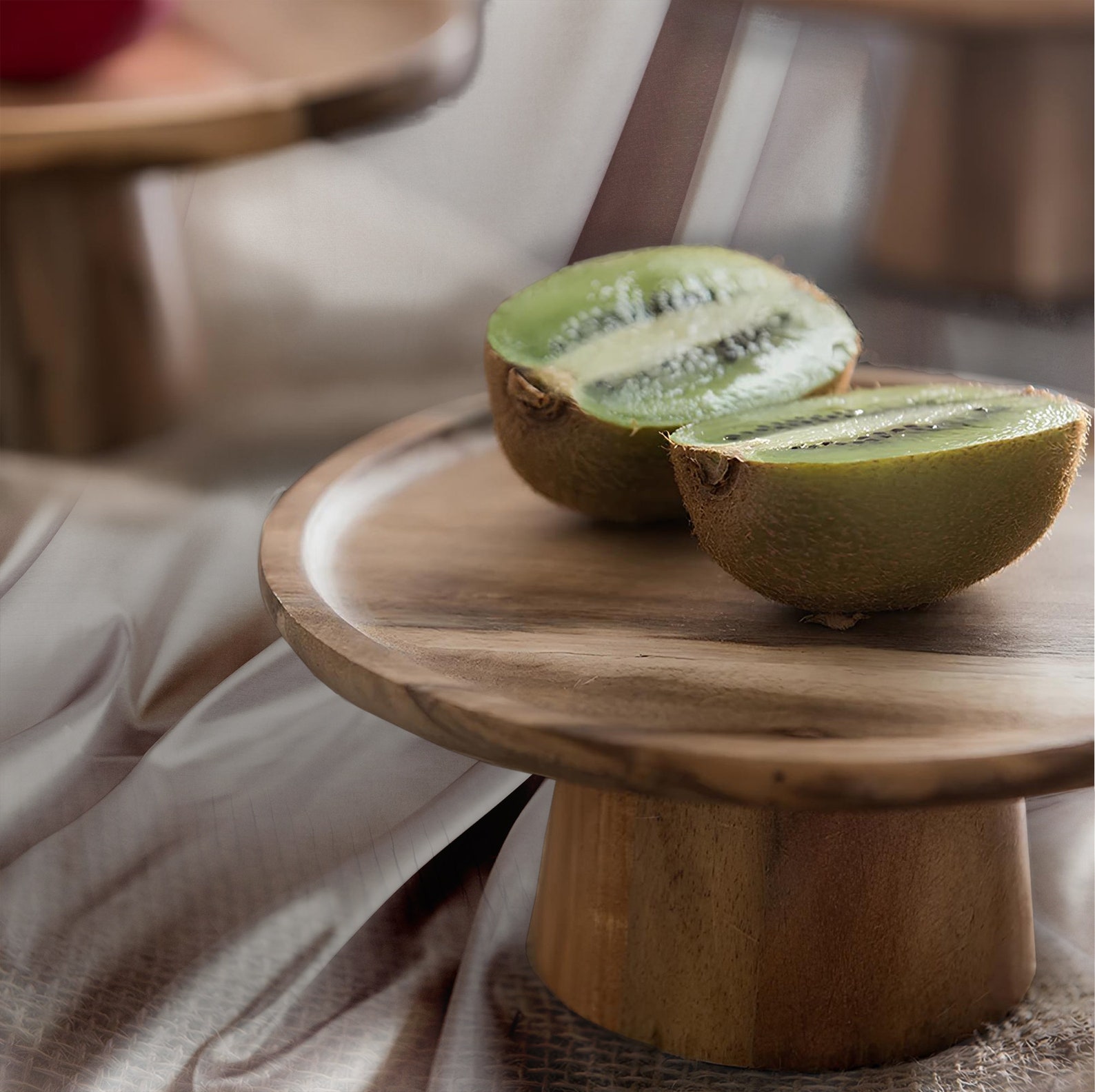 Round Wooden Cake Stand Wooden Pedestal Round Food Tray Housewarming ...