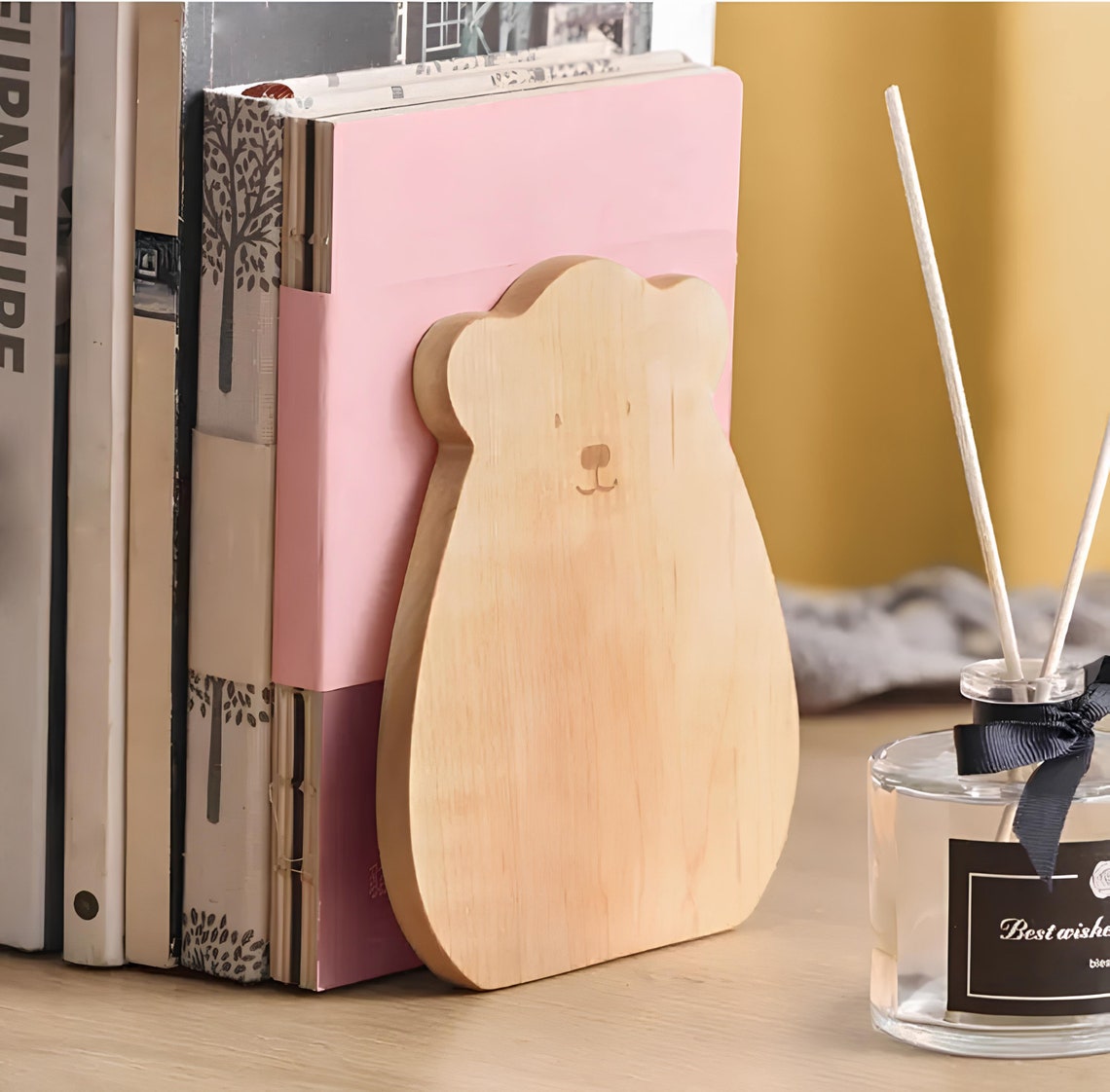 Wooden Bear Bookend Wooden Bookshelf Organizer Panda Book Stand Gift ...