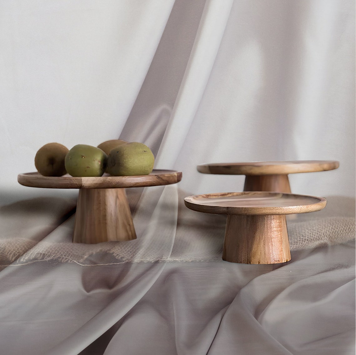 Round Wooden Cake Stand Wooden Pedestal Round Food Tray Housewarming ...