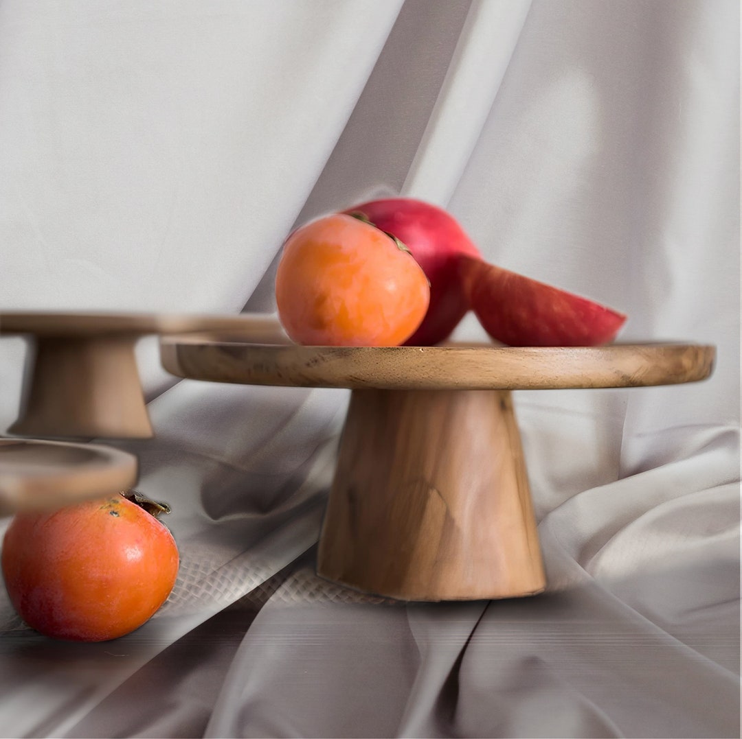 Round Wooden Cake Stand Wooden Pedestal Round Food Tray Housewarming ...