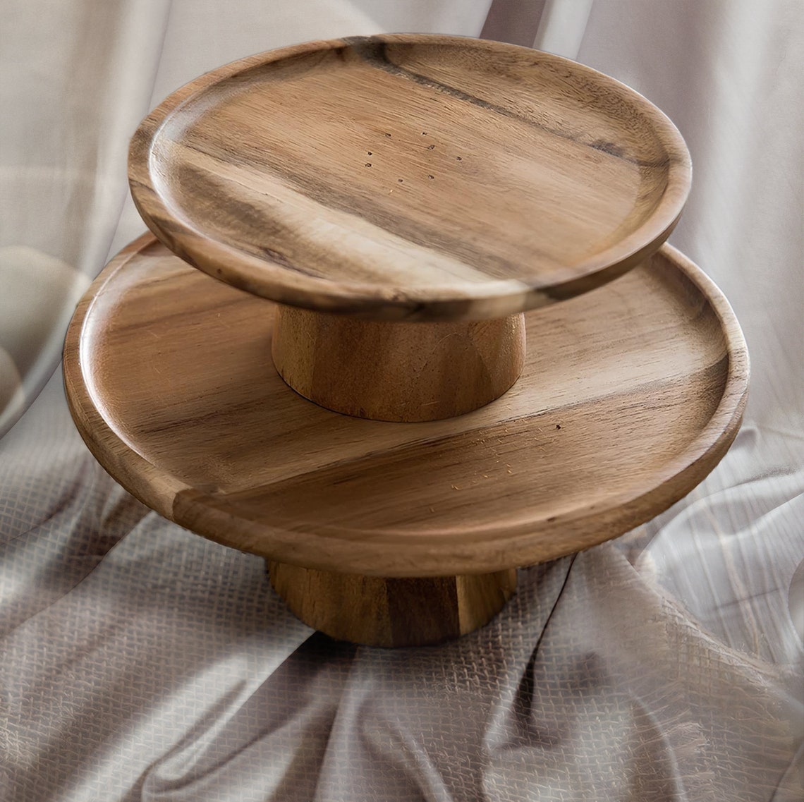 Round Wooden Cake Stand Wooden Pedestal Round Food Tray Housewarming ...