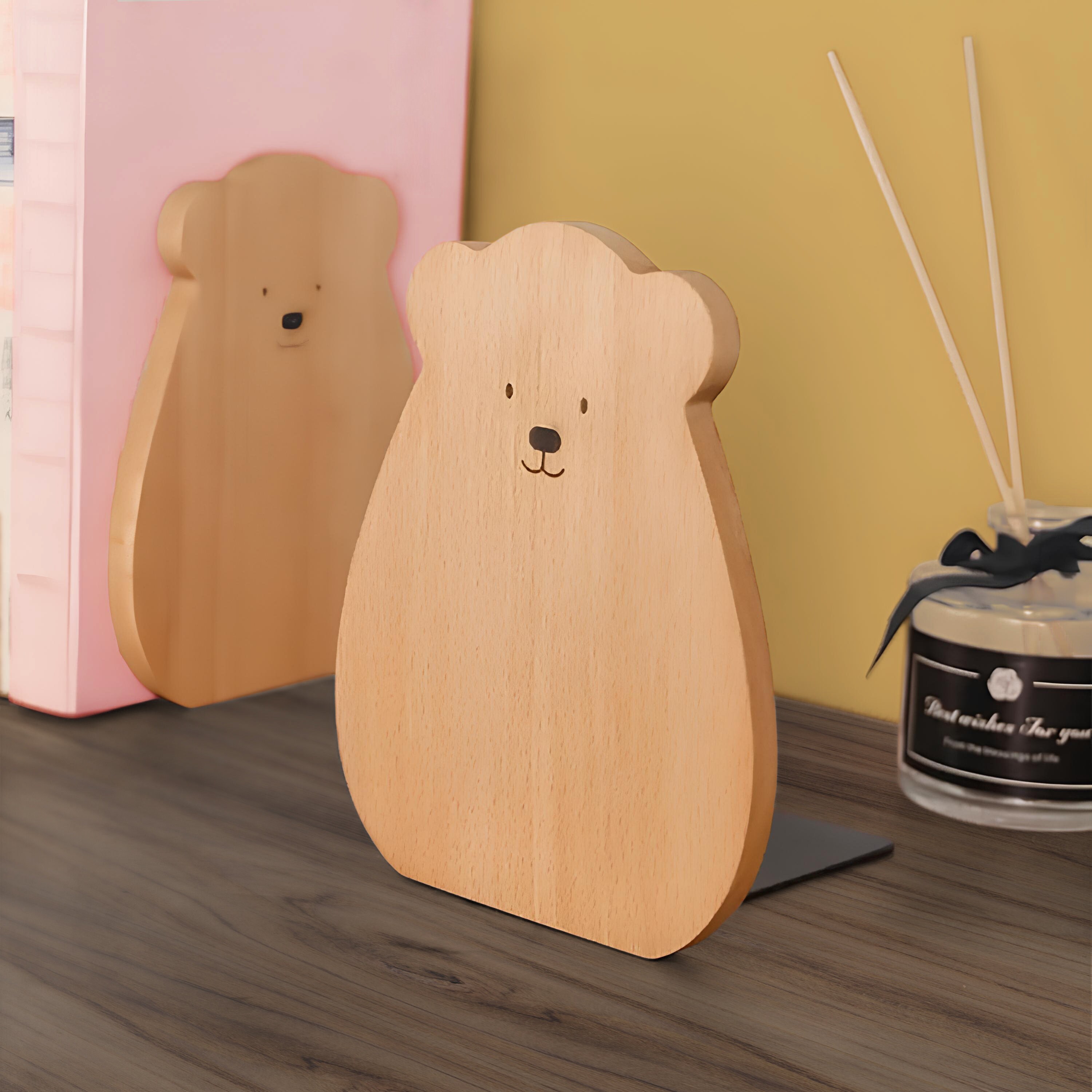 Wooden Bear Bookend Wooden Bookshelf Organizer Panda Book Stand Gift ...