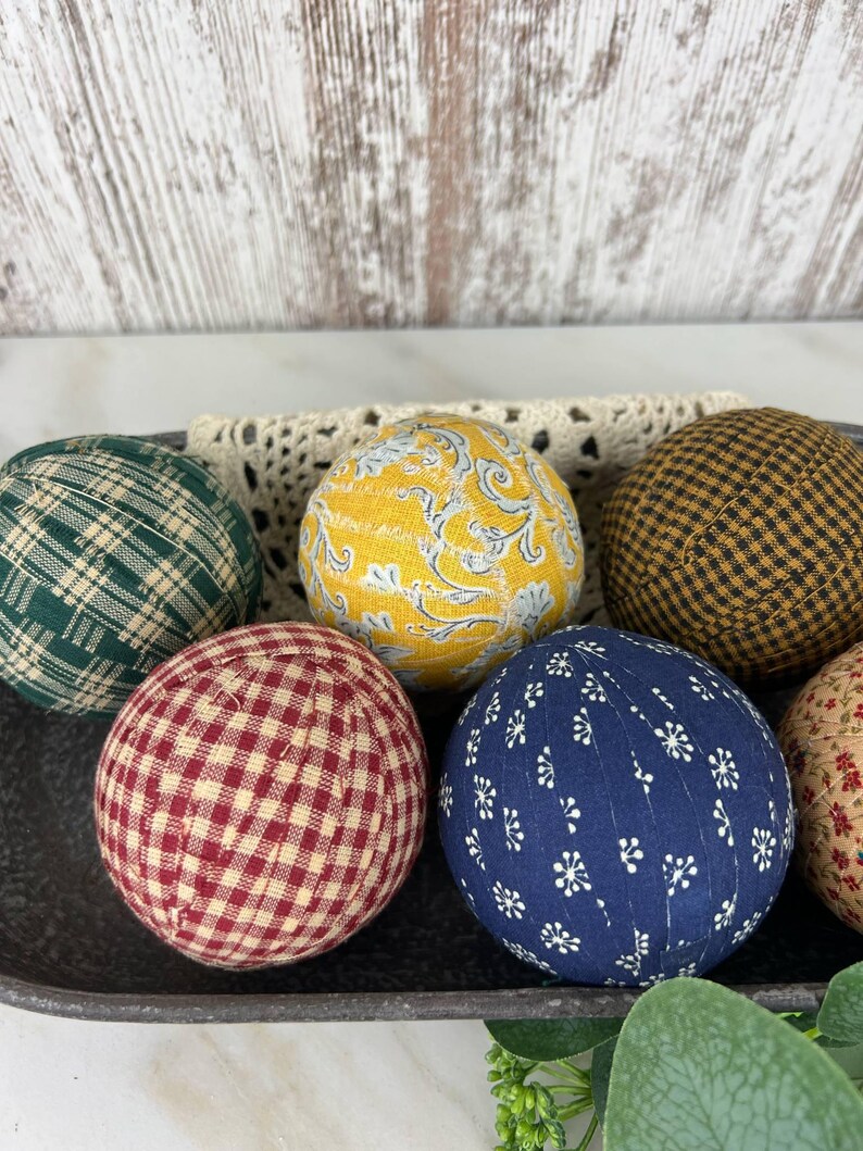Lot of 6 Fabric Wrapped Rag Balls, Tiered Tray Decor, Farmhouse Dough ...