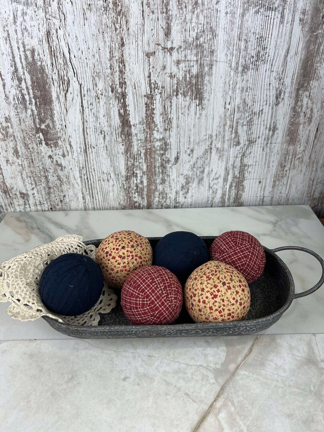 Rustic Fabric Wrapped Rag Balls, Tiered Tray Decor, Farmhouse Dough ...
