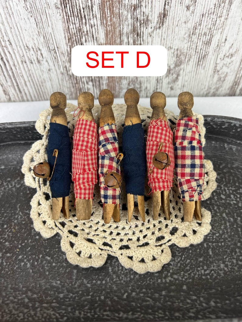 Set of 6 Vintage-inspired Fabric-wrapped Clothespins – Primitive Decor ...