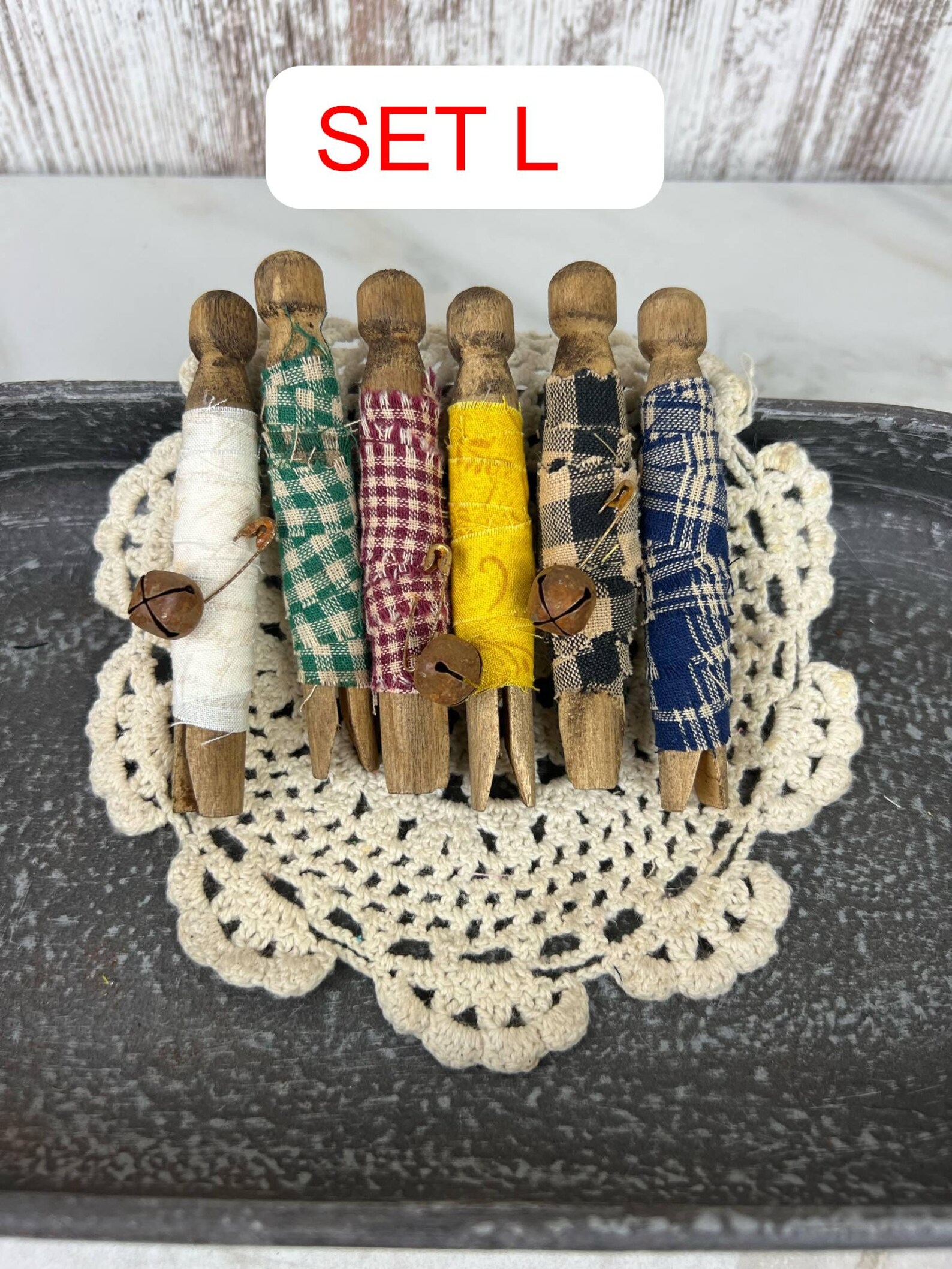 Set of 6 Vintage-inspired Fabric-wrapped Clothespins – Primitive Decor ...