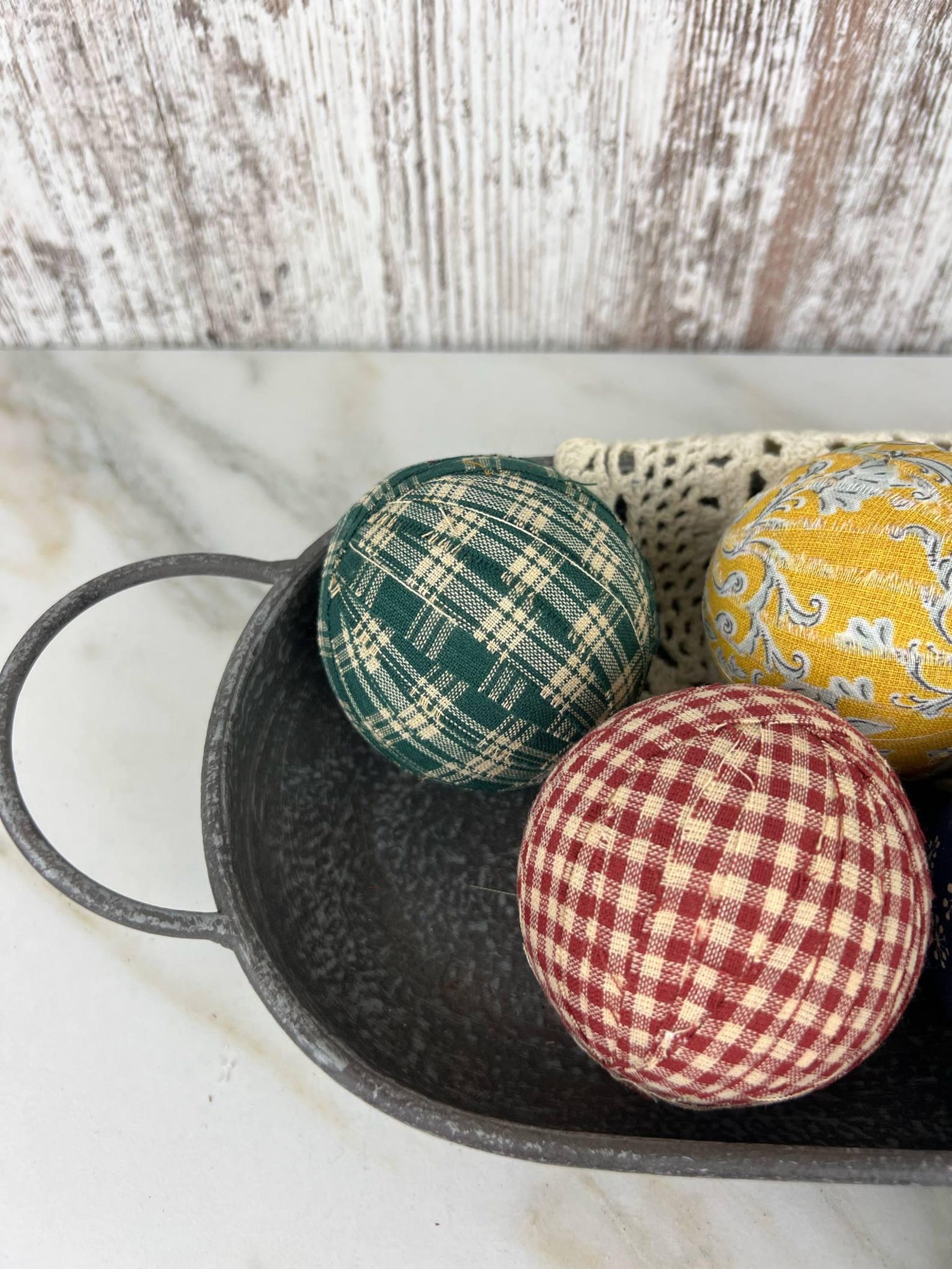 Lot of 6 Fabric Wrapped Rag Balls, Tiered Tray Decor, Farmhouse Dough ...