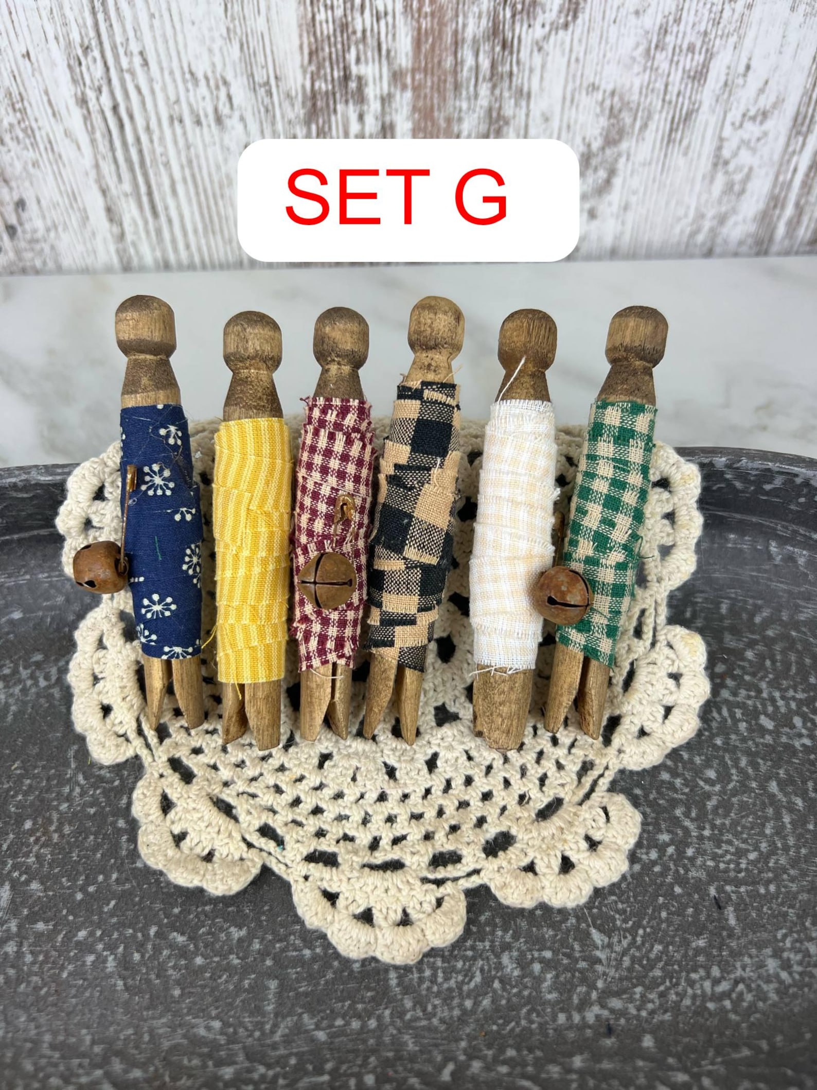 Set of 6 Vintage-inspired Fabric-wrapped Clothespins – Primitive Decor ...
