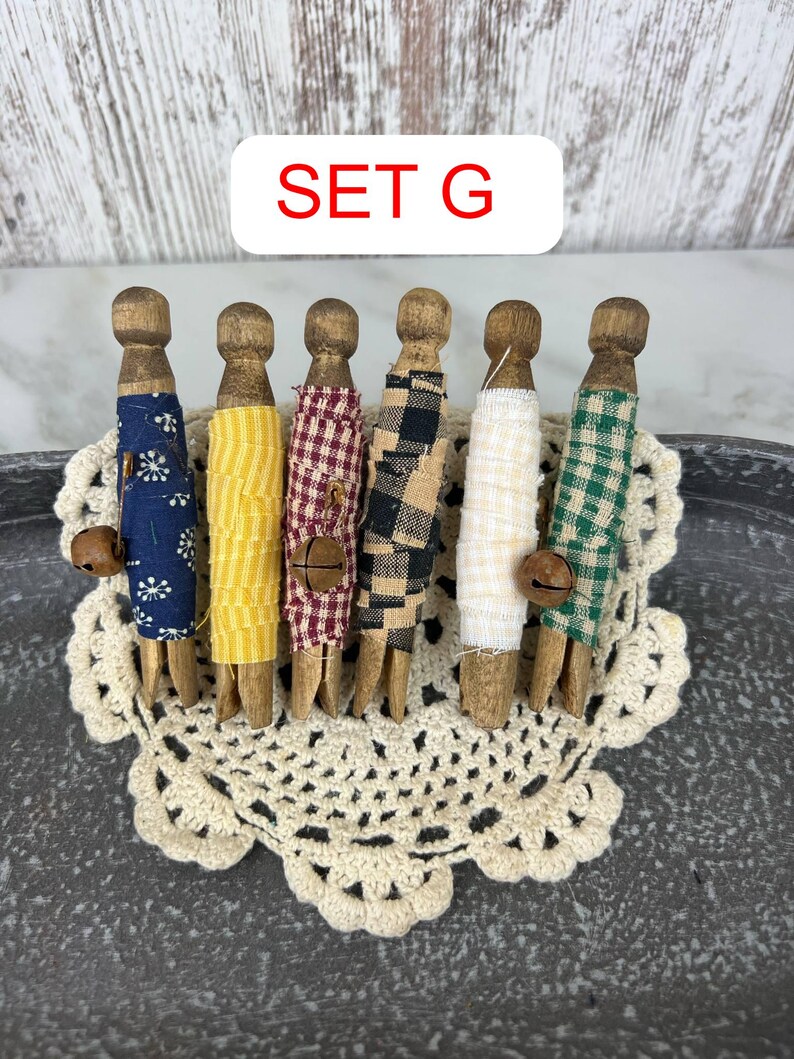 Set of 6 Vintage-inspired Fabric-wrapped Clothespins – Primitive Decor ...