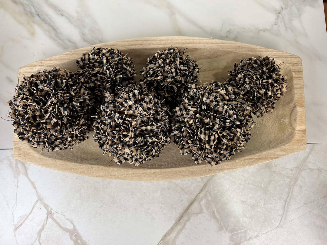 Lot of 6 Fabric Pom Pom Rag Balls, Tiered Tray Decor, Farmhouse Dough ...