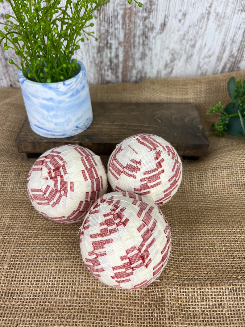 Red Flour Sack Rag Balls, Rustic, Farmhouse, Primitive Rag Balls ...