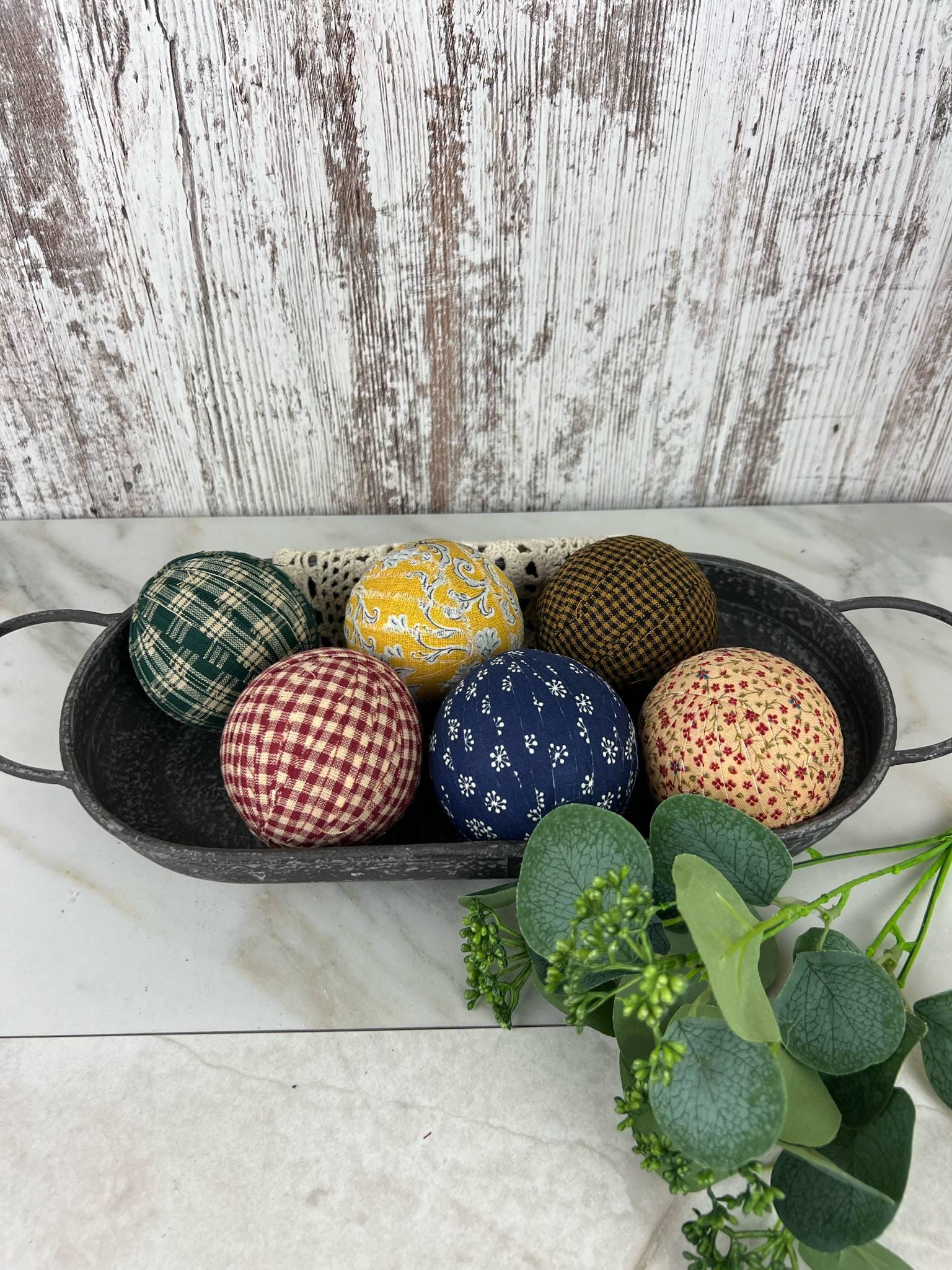Lot of 6 Fabric Wrapped Rag Balls, Tiered Tray Decor, Farmhouse Dough ...