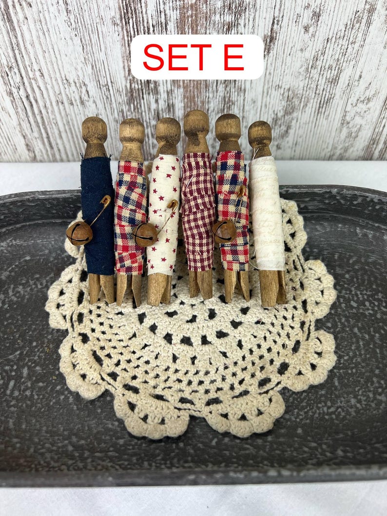 Set of 6 Vintage-inspired Fabric-wrapped Clothespins – Primitive Decor ...