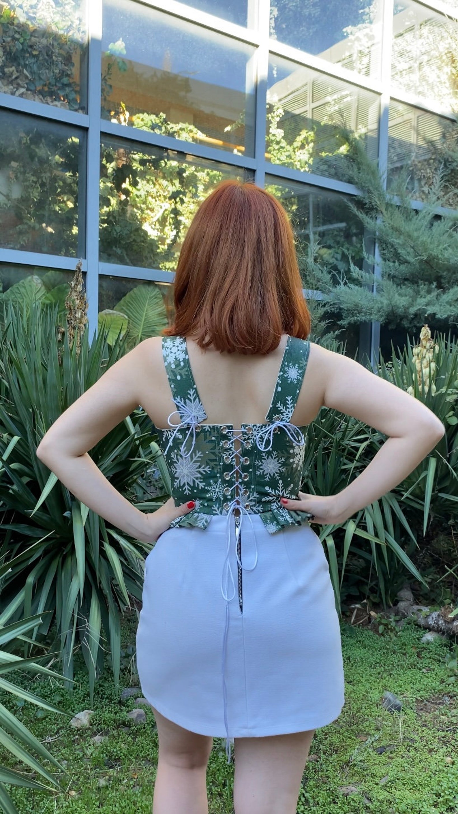 Green Christmas Corset Top: Ruffled Snowflake Boned Crop Top - Etsy