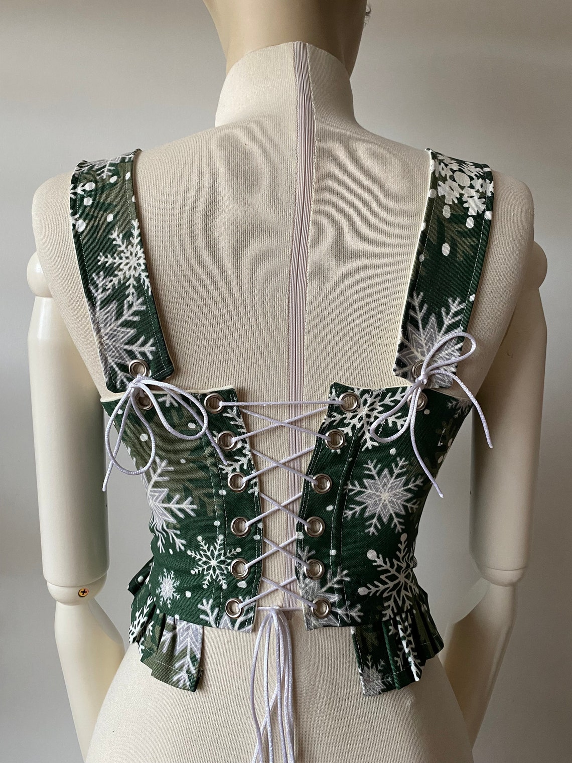 Green Corset Top, Renaissance Corset, Ruffled Corset, Christmas Corset ...
