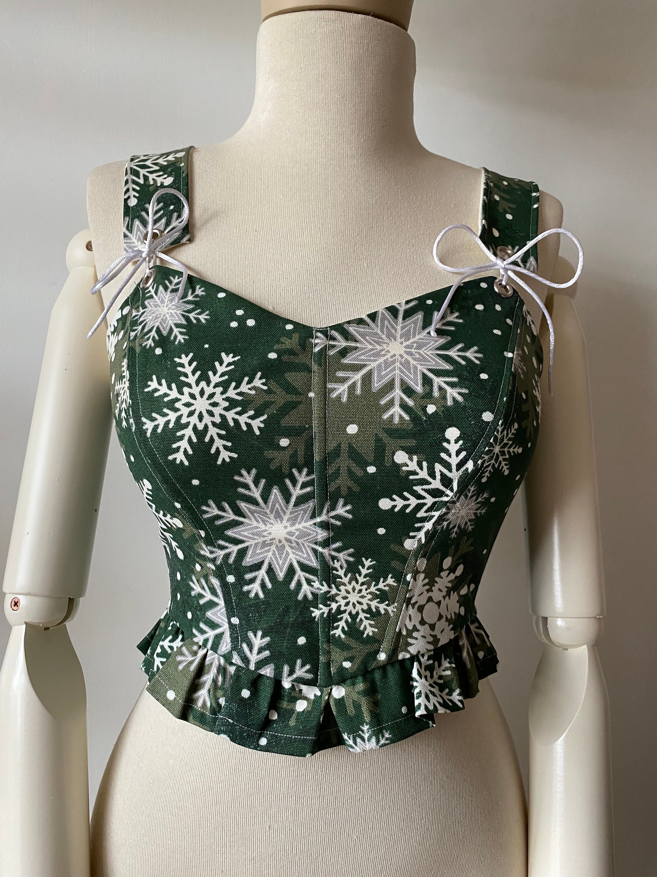 Green Corset Top, Renaissance Corset, Ruffled Corset, Christmas Corset ...