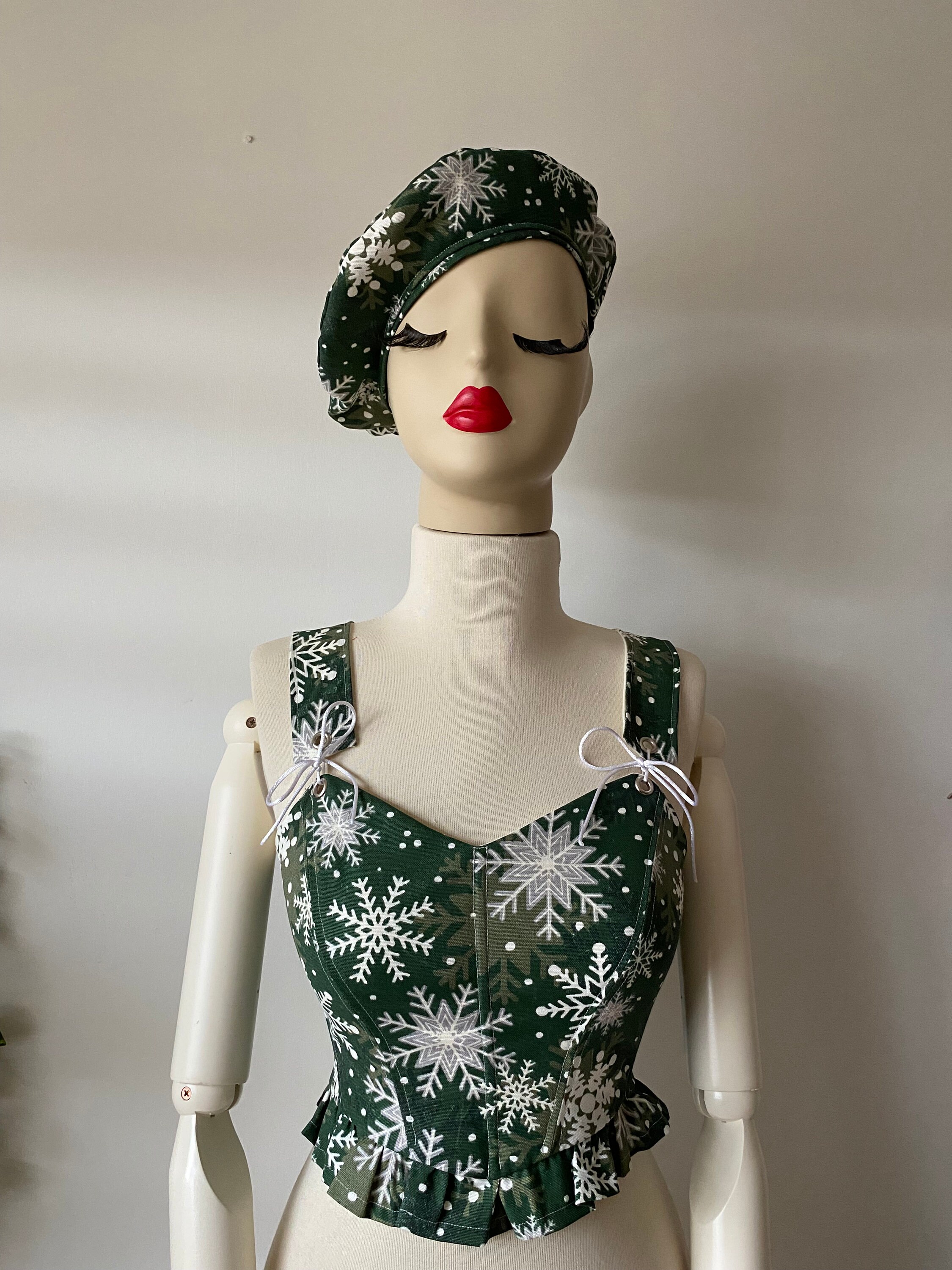 Green Corset Top, Renaissance Corset, Ruffled Corset, Christmas Corset ...