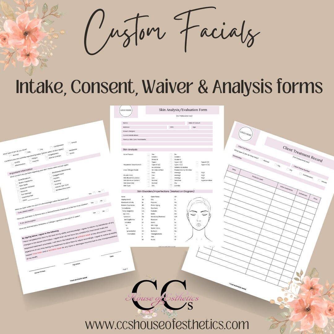 Custom Facials- Intake, Consent, Waiver & Analysis Forms - Etsy