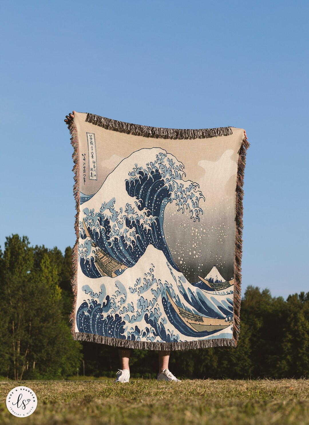 Hokusai Japanese Waves Woven Blanket, the Great Wave off Hanagawa Woven ...