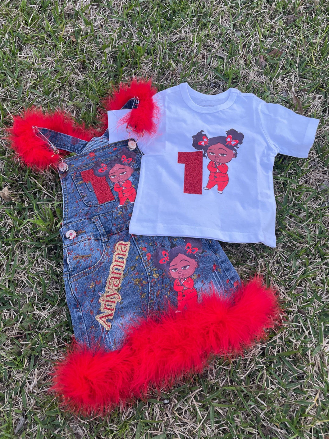 Custom Boss Baby Fur Denim Overalls Dress - Etsy