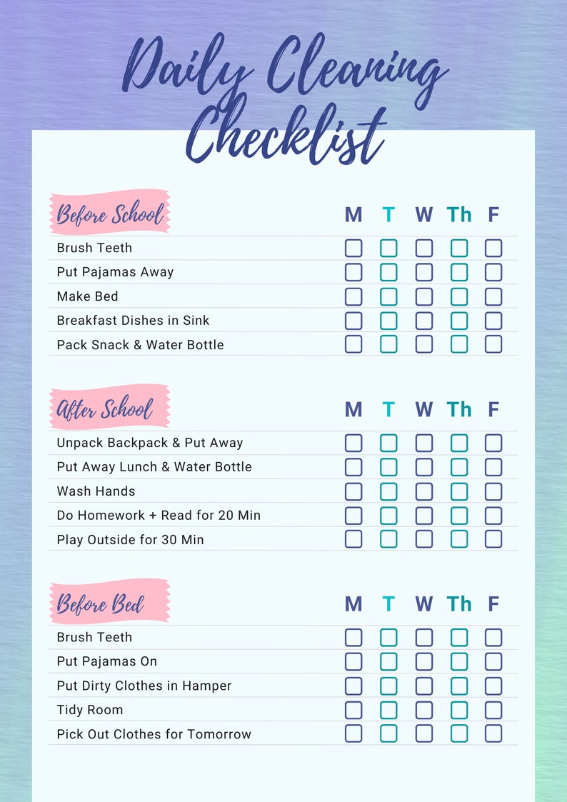 Daily Check List PDF, SVG, Download , Printable Templates Kids, Teens ...