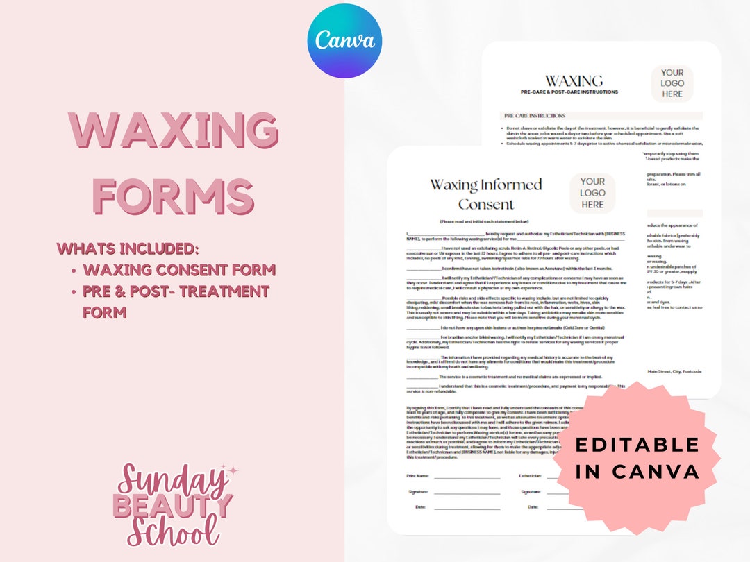 Waxing Informed Consent Form Waxing Pre & Post-trestment Aftercare Form ...