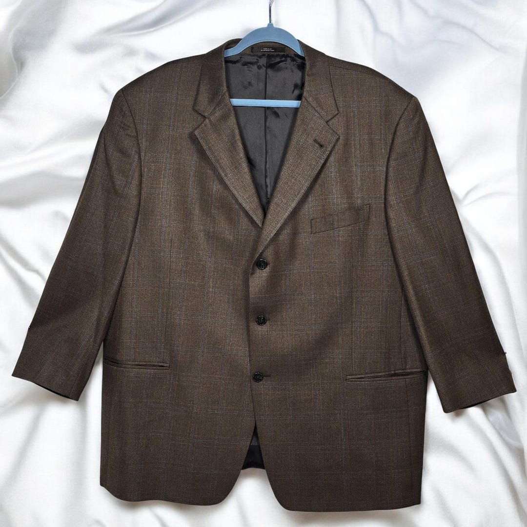 VTG Joseph Abboud Mark Shale Sport Coat Blazer 48 R Mens Brown Plaid ...