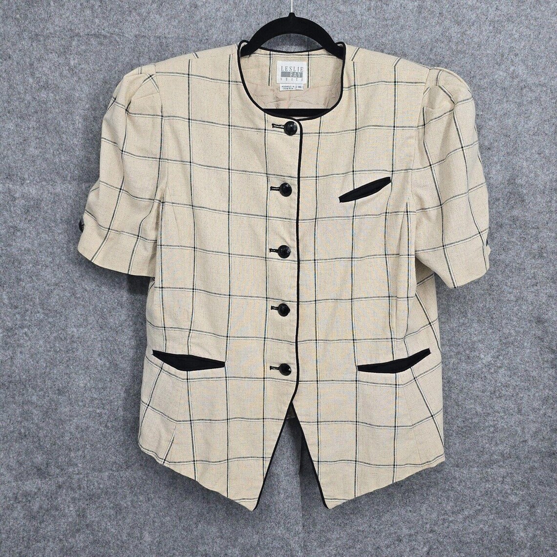 VTG Leslie Fay Suits Womans Blazer Size 16 Cream Checkered 5 Button ...