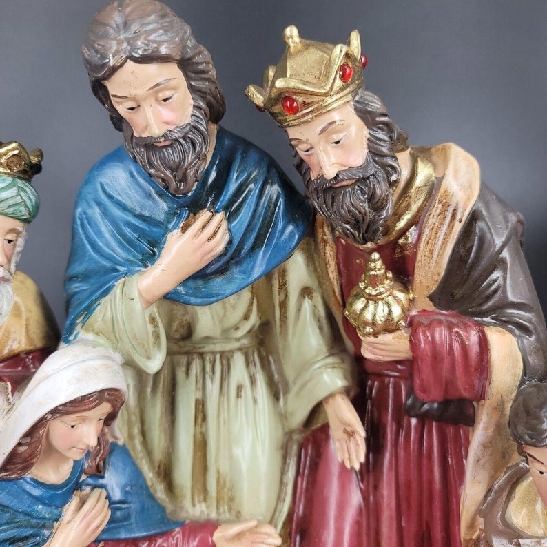 Christmas Decor Nativity Scene Hand Painted Resin by Members Mark 16" W ...