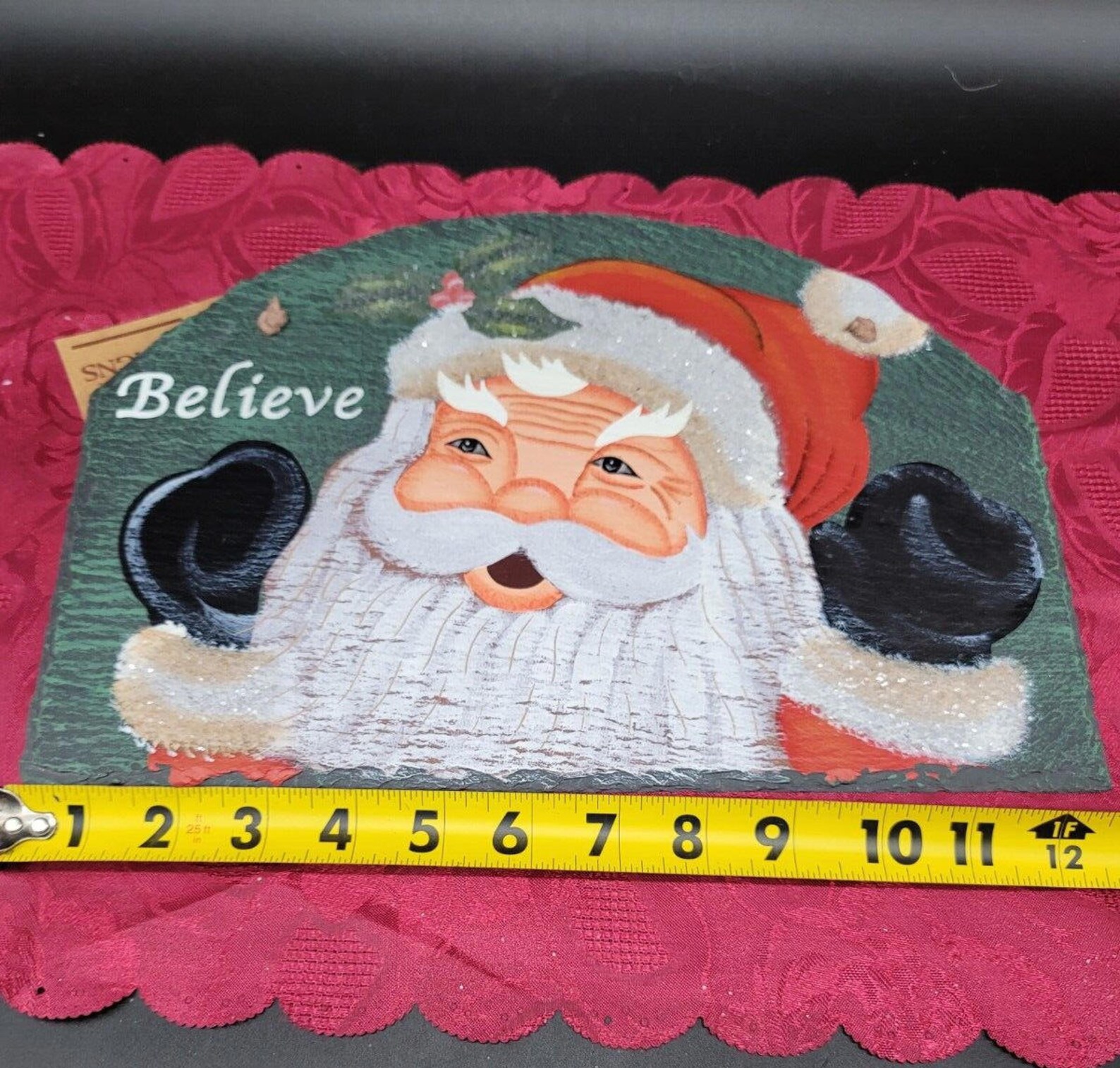 Hand Painted Santa on Slate Stone Christmas Decor 12x9"by Hand Made ...