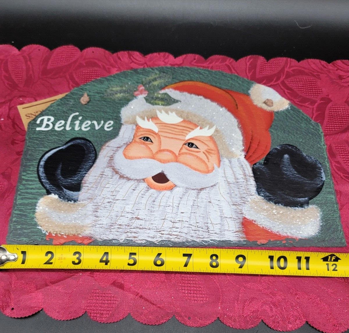 Hand Painted Santa on Slate Stone Christmas Decor 12x9"by Hand Made ...