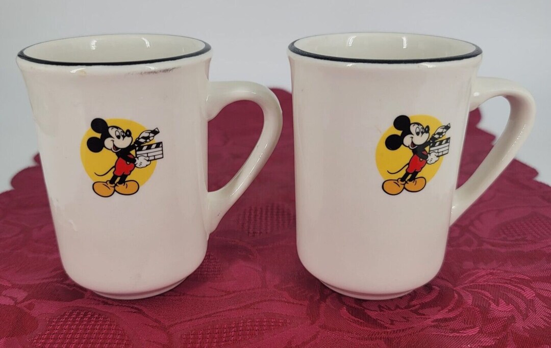 Walt Disney 2 Coffee Mugs Cups White Mickey Mouse Clapper Board Rare ...