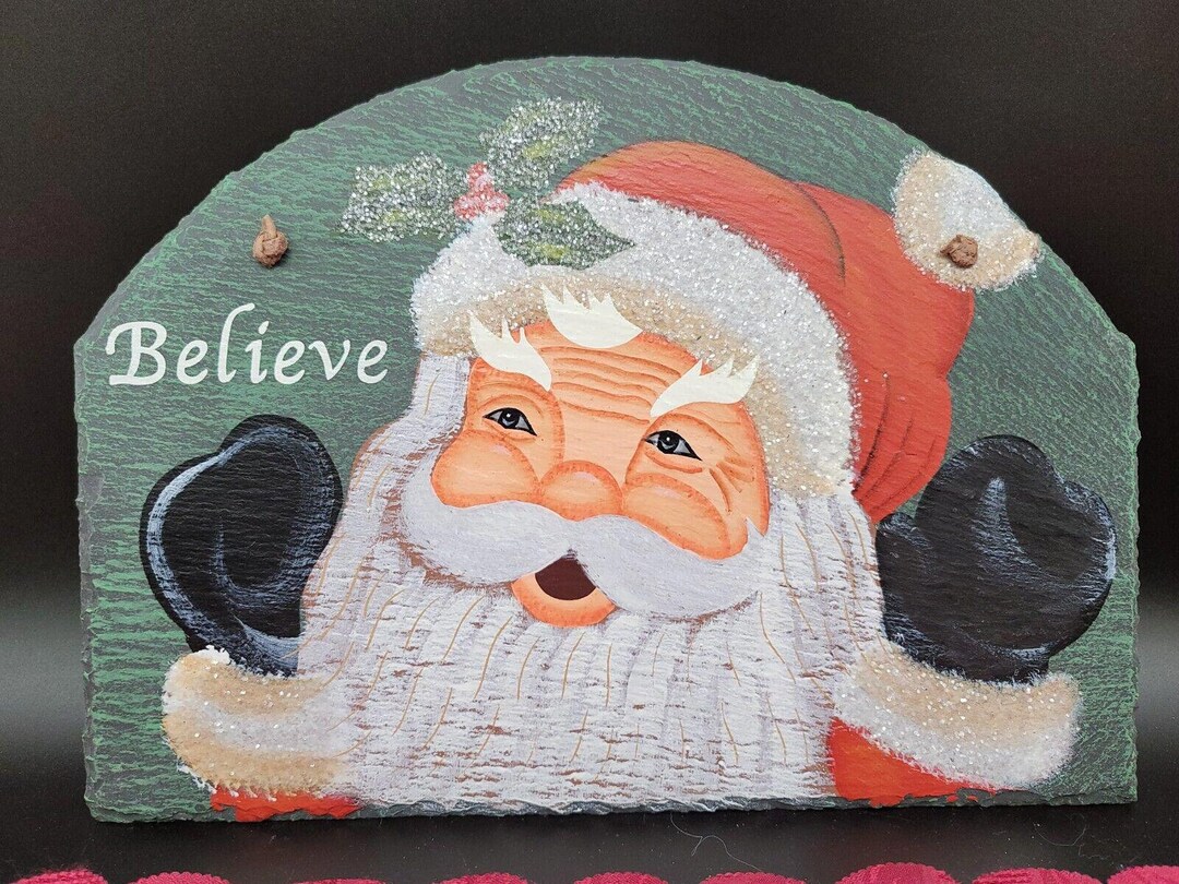 Hand Painted Santa on Slate Stone Christmas Decor 12x9"by Hand Made ...