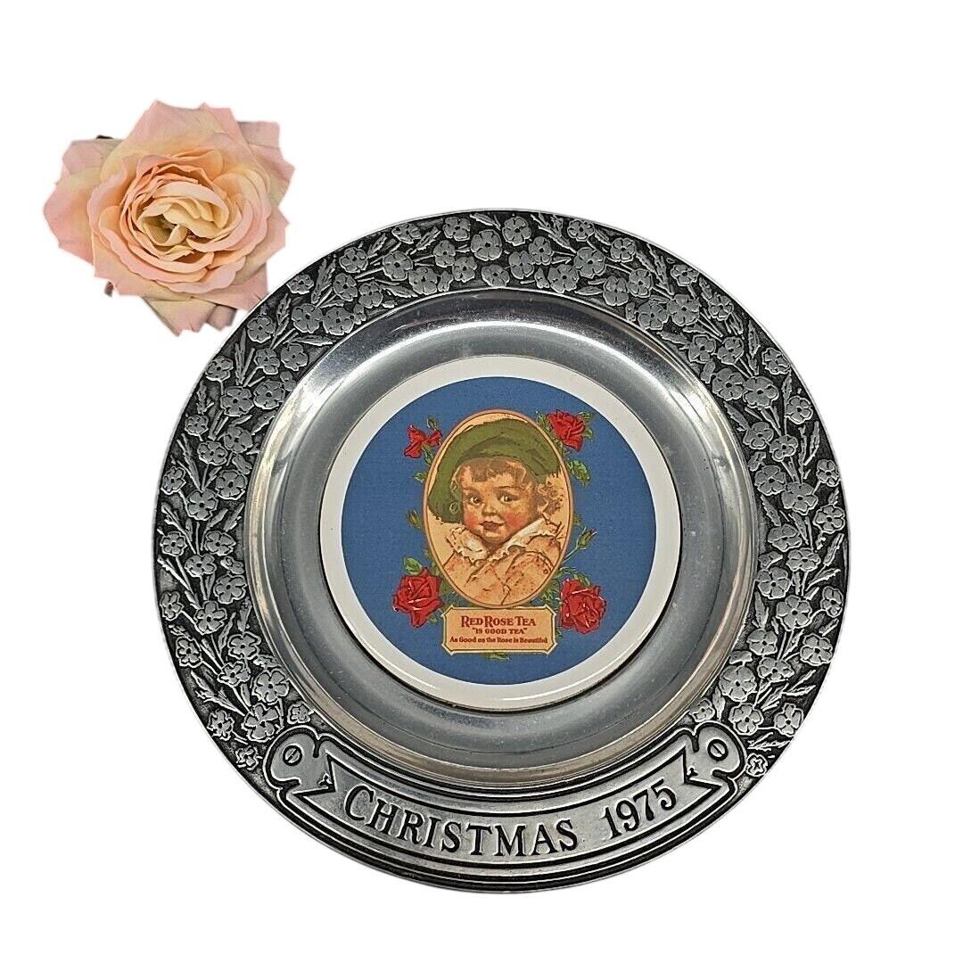 Vintage Wilton Pewter Christmas 1975 Collector Plate Red Rose Tea Child ...
