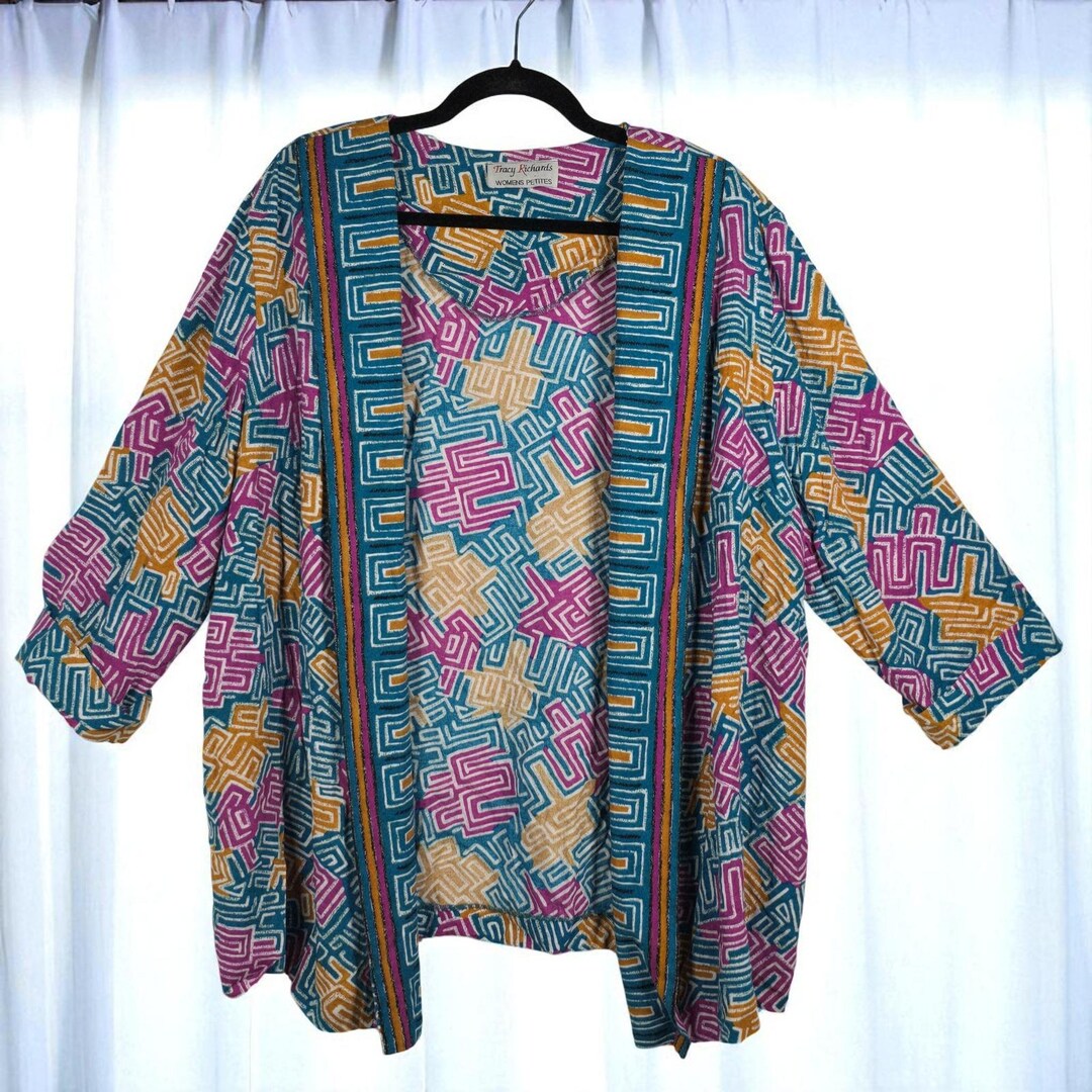 Tracy Richards Womens Petites Open Front Colorful Geometric Print Light ...