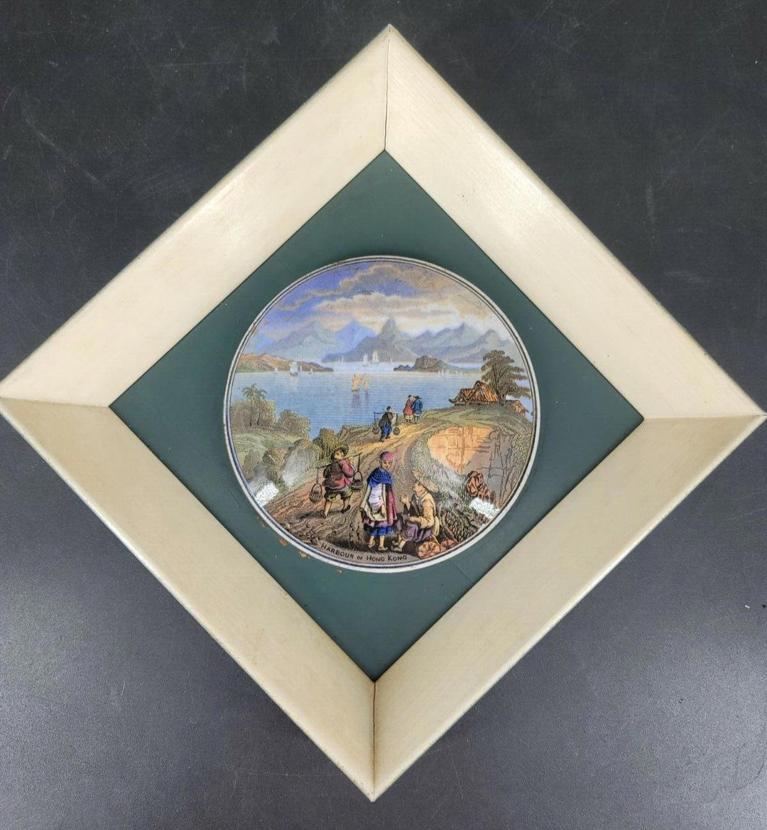 Antique Pratt Ware Pot/ Jar Lid - Harbour of Hong Kong Framed Wall ...
