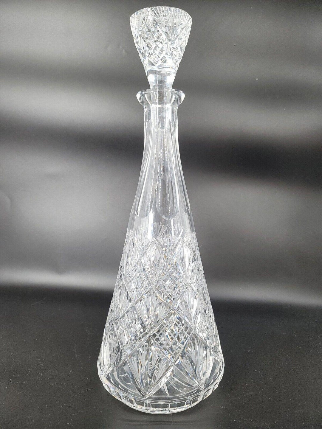 Vintage Bohemian Crystal Wine Decanter Deep Cut Conical Shape Mint ...