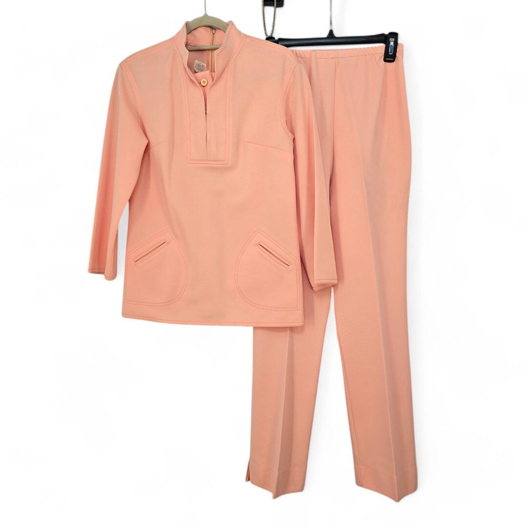 Vintage Andrea Gayle 2 Pc Pant Suit Woman XS? Peach Pink 1970s Retro ...