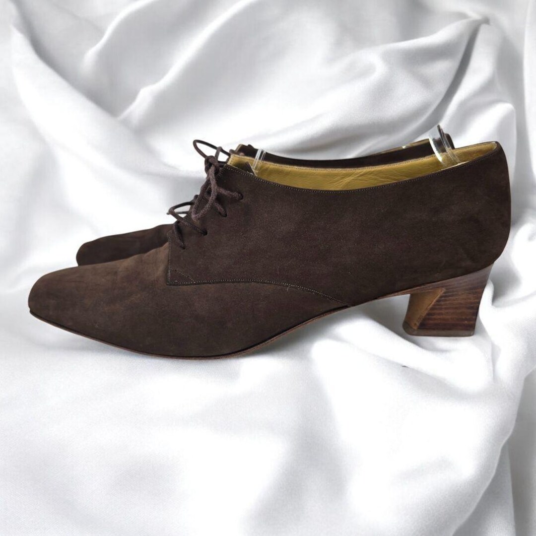 VTG Joan & David Dress Shoes Woman 9.5 Brown Suede Oxford Kitten Heels ...