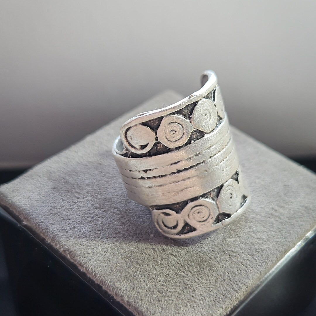 Roman Style Zamak Ancient Style Ring Silver Plated Adjustable Bohem ...