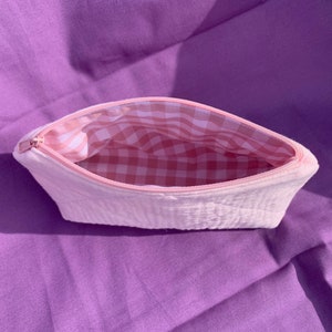 Soft Pink Makeup Bag and Pink Checkered Lining Handmade Makeup Pouch ...