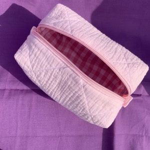 Soft Pink Makeup Bag and Pink Checkered Lining Handmade Makeup Pouch ...