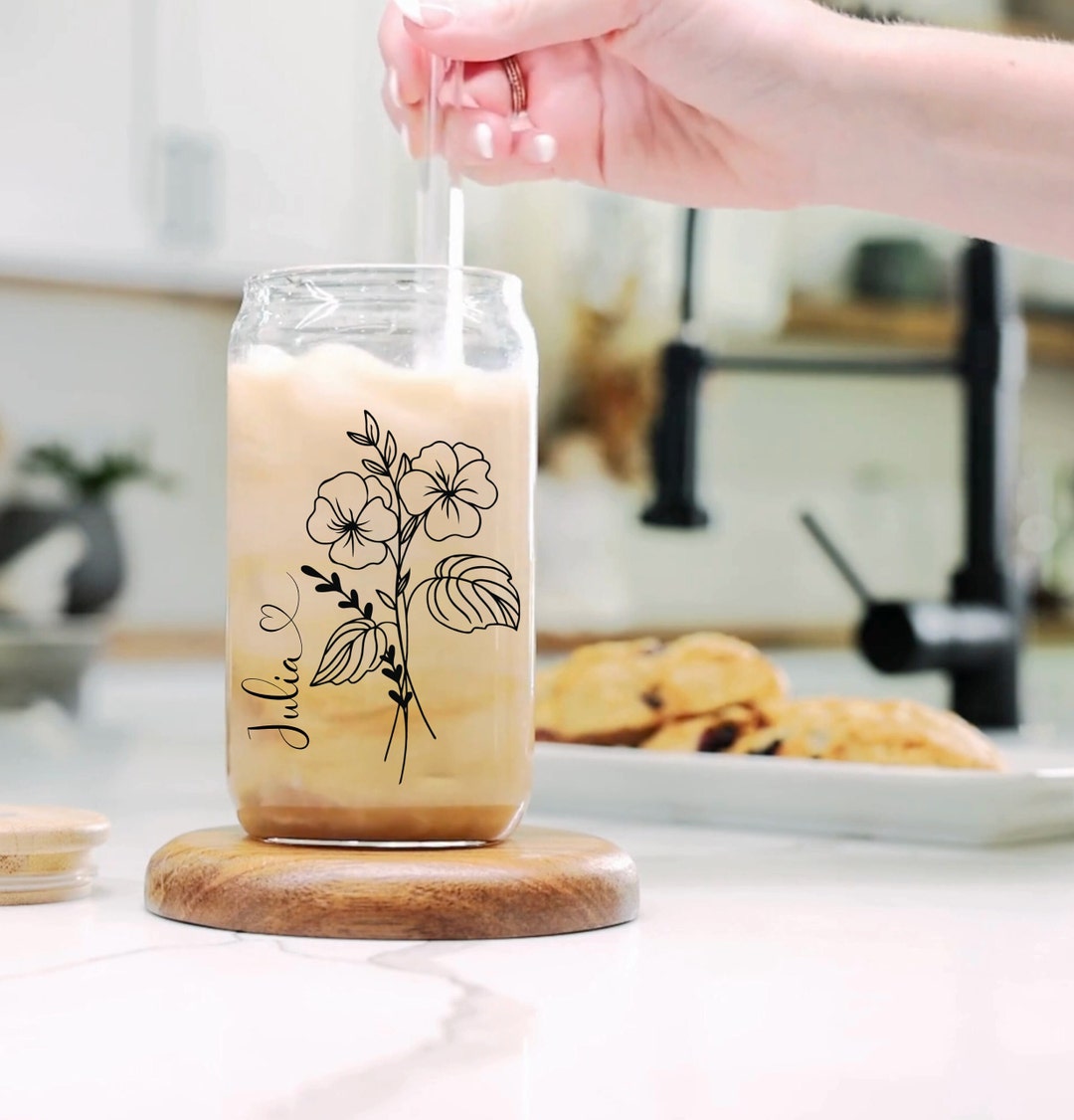 Personalized February Birth Flower Tumbler Glass Sipper With Name ...