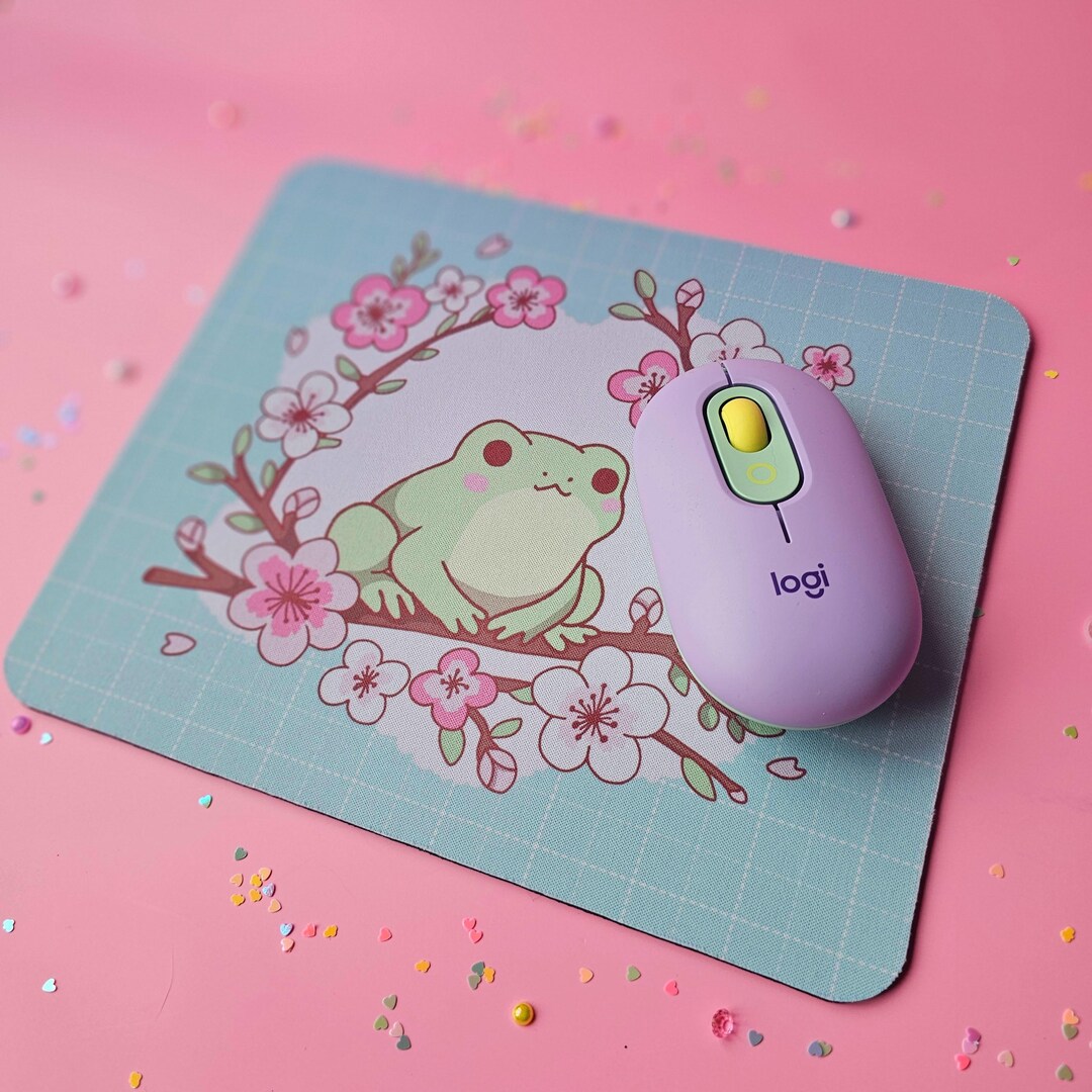 Kawaii Frog in Cherry Blossom Mousepad | Cute Cottagecore Home Office ...