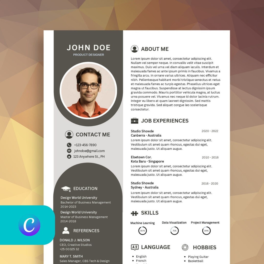 Editable Modern CV or Resume Template for Canva - Etsy