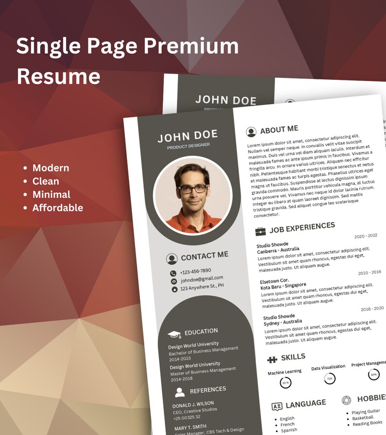 Editable Modern CV or Resume Template for Canva - Etsy