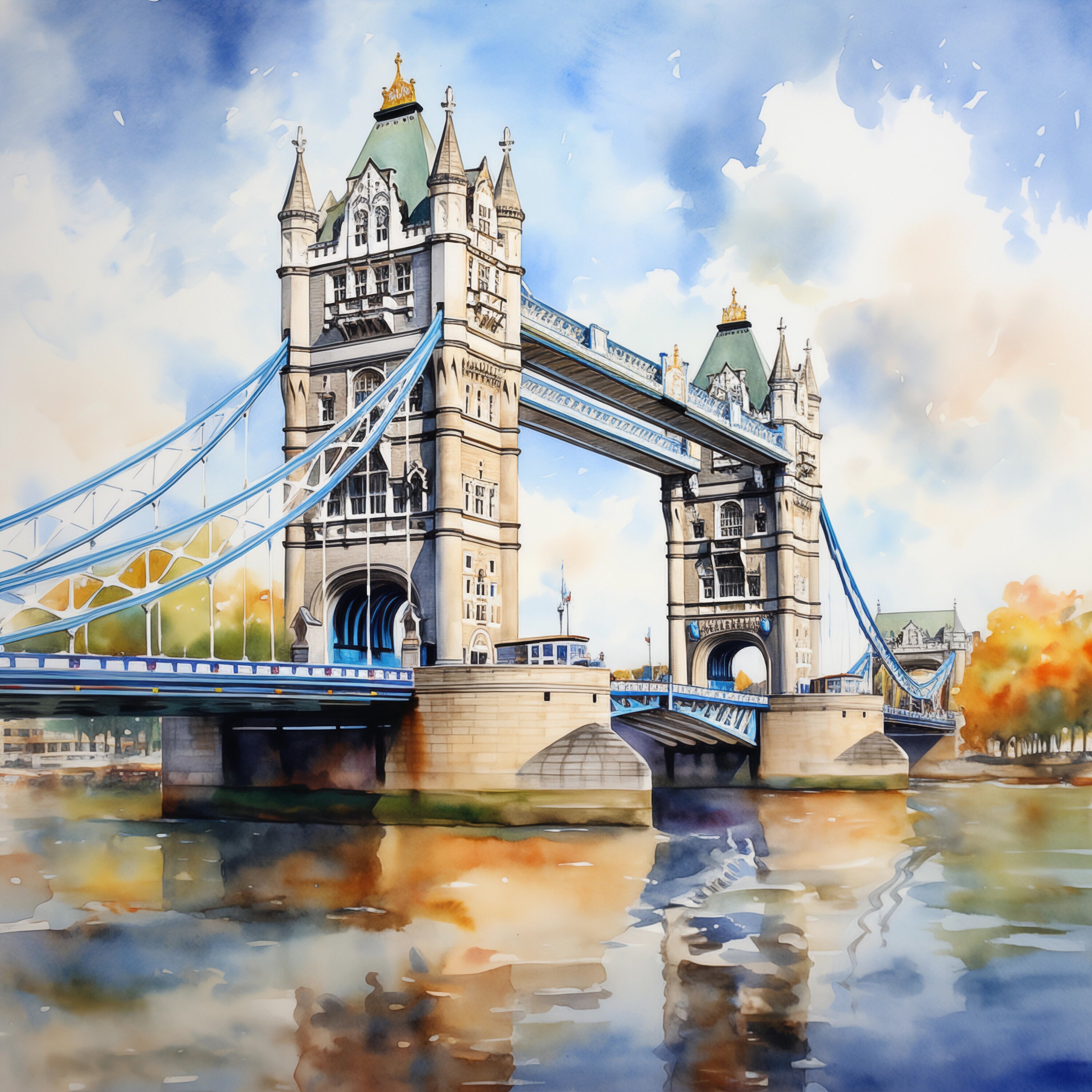 London Bridge Reflections: Watercolor Painting Digital Download - Etsy
