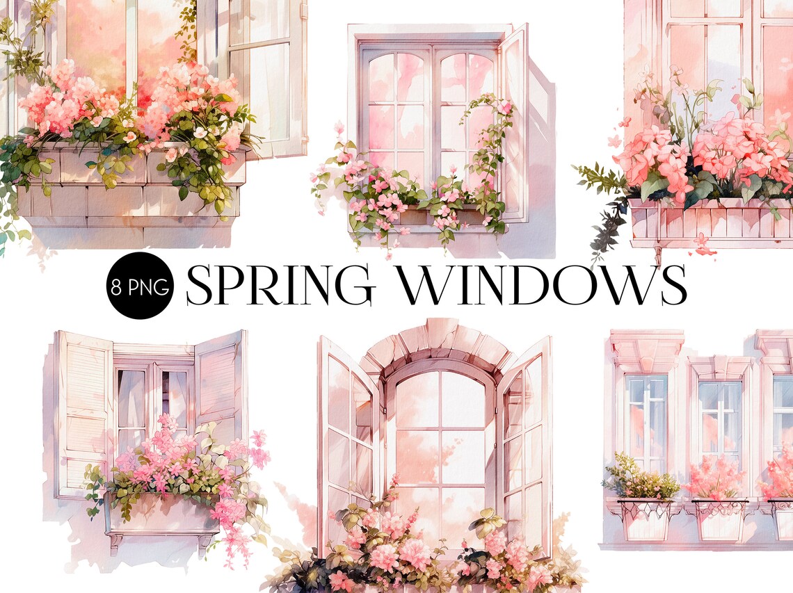 Watercolor Spring Windows Clipart: Floral PNG Set (digital Image) - Etsy