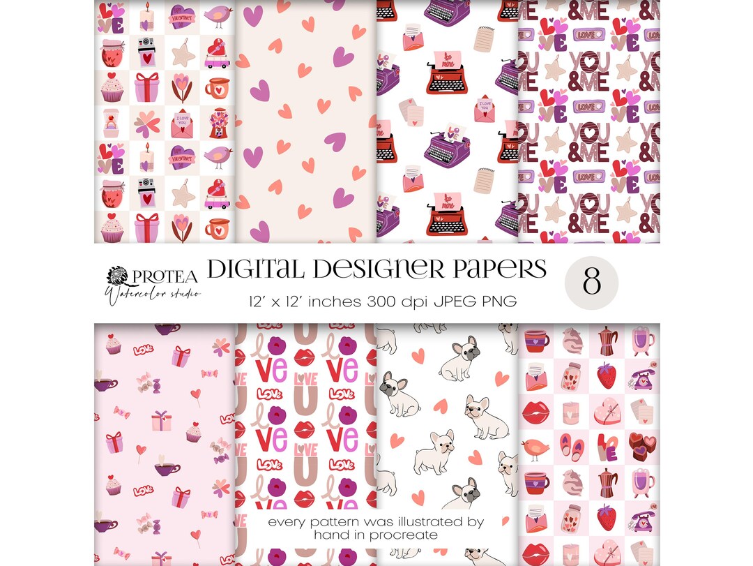 Valentine’s Day Digital Papers (12x12" JPEG) - Etsy