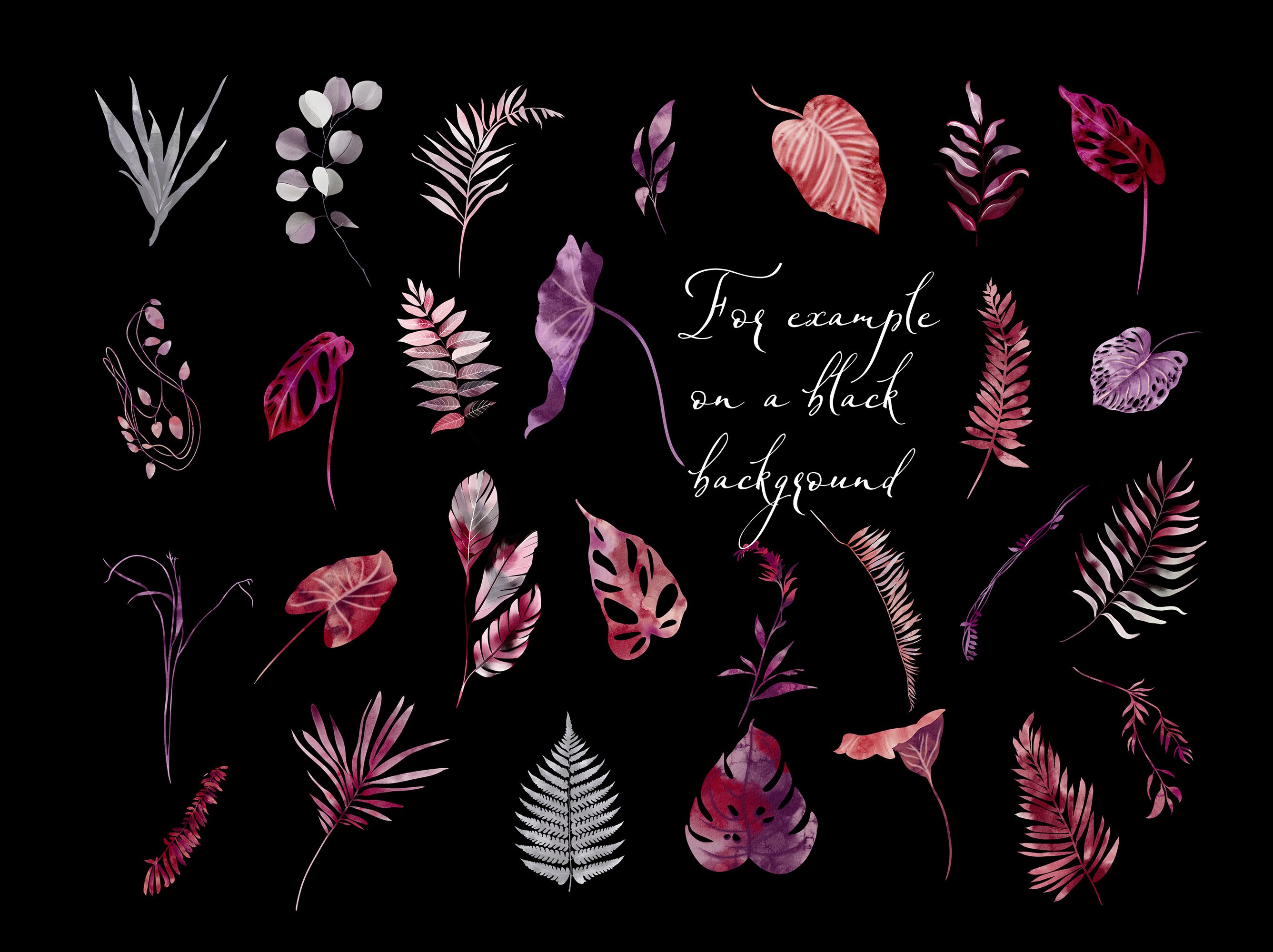 Watercolor Tropical Clipart, Jungle Set, PNG Clipart, Digital Pink ...